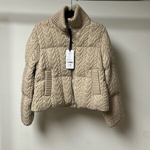Varley | Jackets & Coats | Varley Reggie Cable Knit Puffer Light Taupe ...